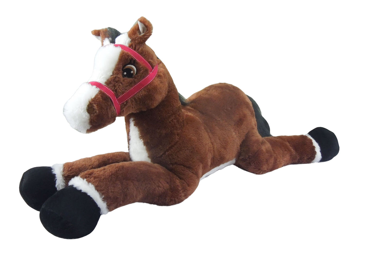 40" Brown Laying Horse with Pink Head Collar, Plush Toy, #26775 – Goffa ...