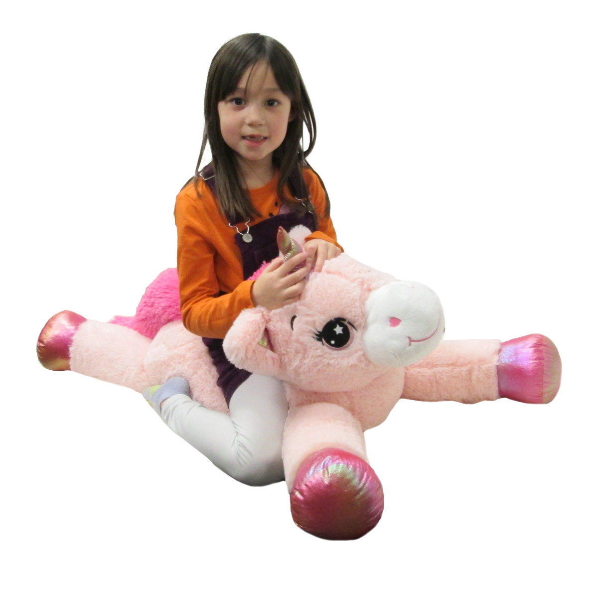 37" Plush Laying Pink Unicorn with Hot-Pink Mane, Shimmery Pink Hooves ...